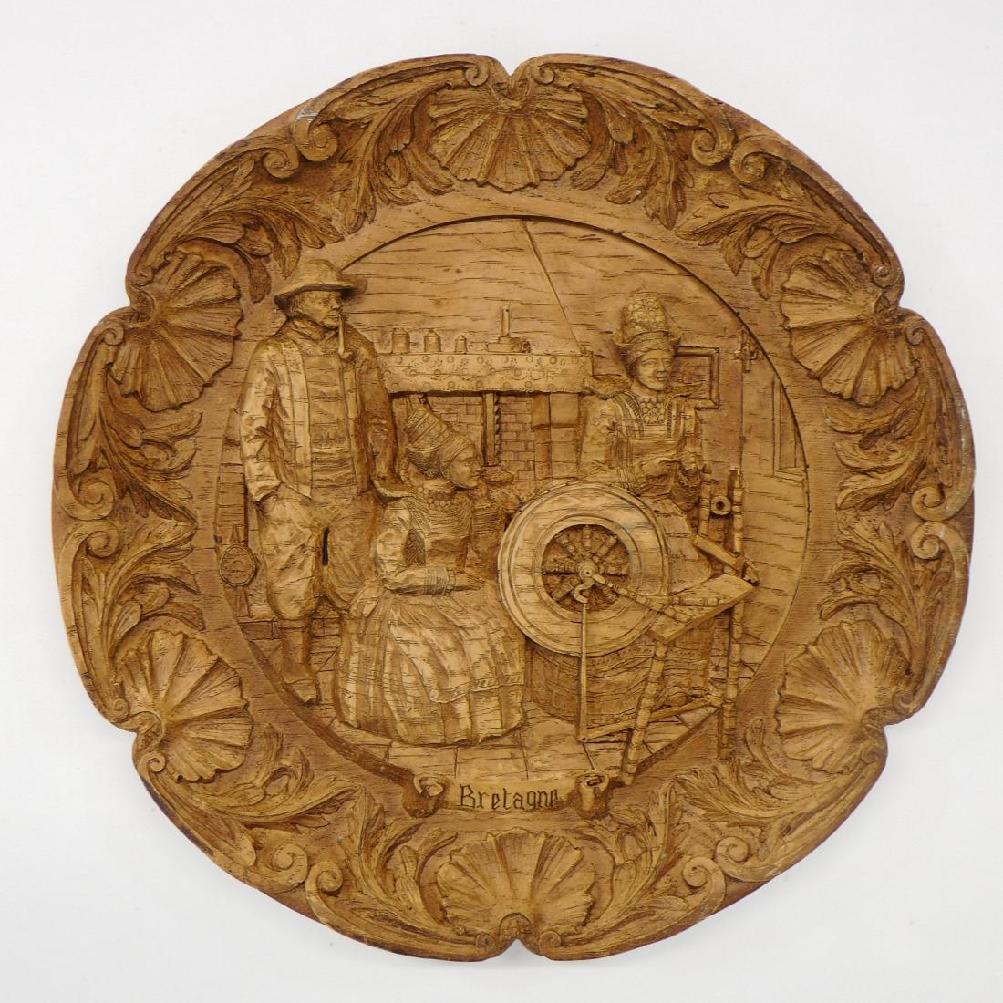 Brittany France Bretagne French Carved Wood Wall Plate Plaque with Man ...