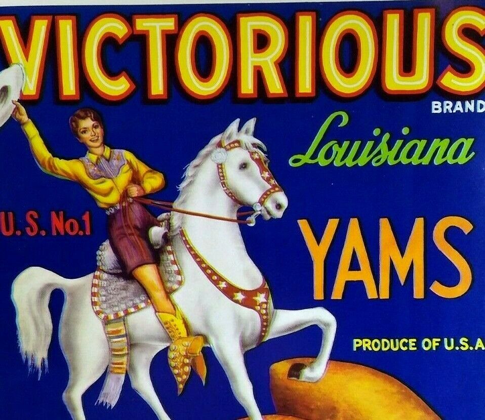 Victorious Cowgirl White Horse Western Cowboy Yams Label Vintage ...