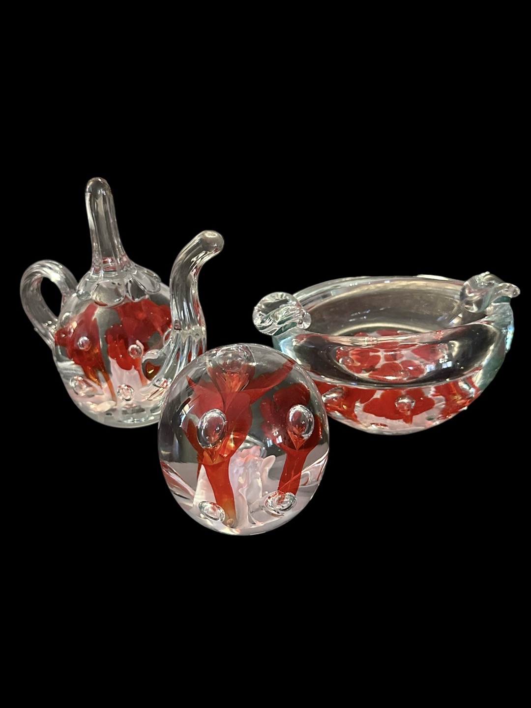 St. Clair Glass Handblown Paperweights And Ashtray - Red Trumpet ...