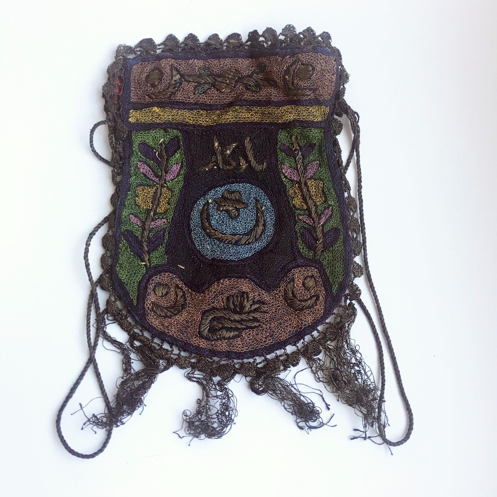 Antique Ottoman Turkish Tughra Gold Metallic Embroidered Kese Purse ...
