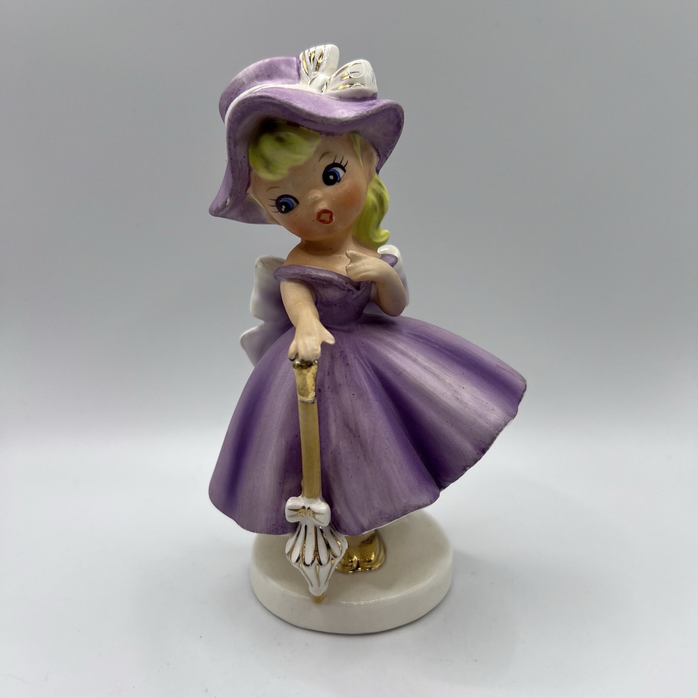 Vintage Inarco Girl In Purple Dress With Umbrella Figurine E4712