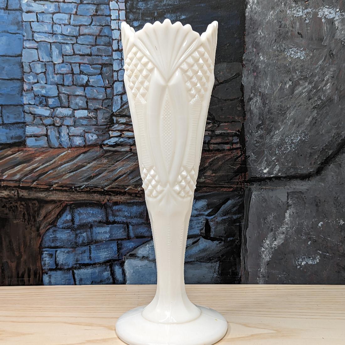 Antique Milk Glass Vase EAPG McKee Glass 12" Trumpet Vase Jubilee ...