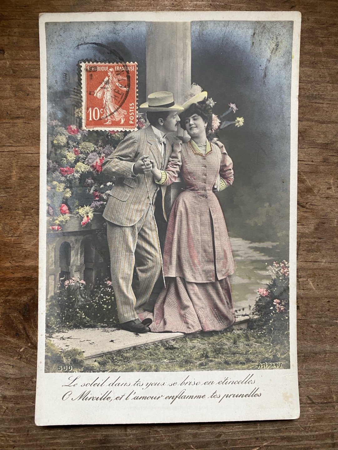 Antique French Postcard, Used, Colorized, Ephemera