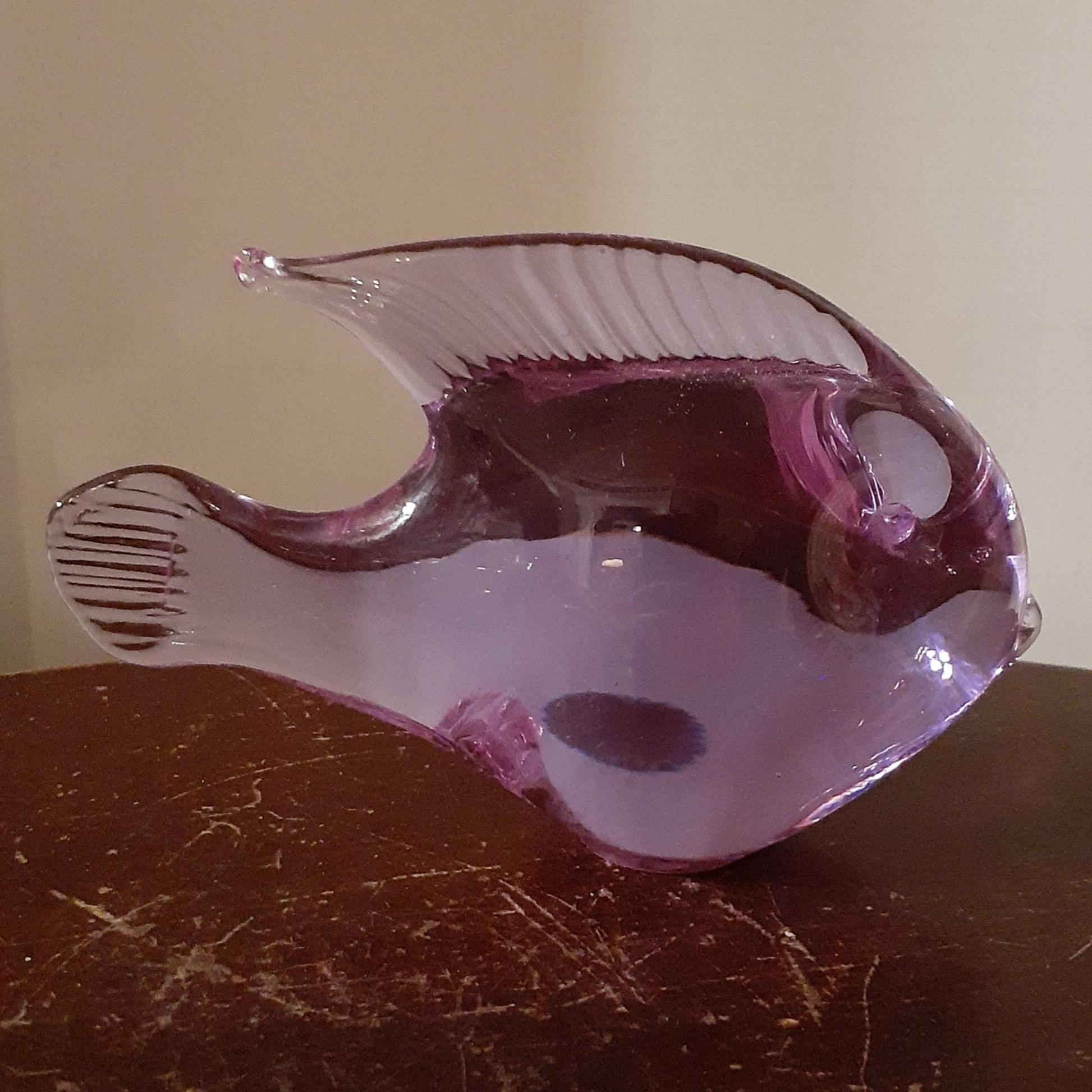 Lilac Art Glass Fish Paperweight