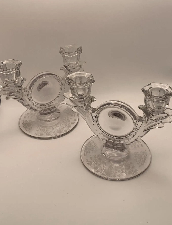 Pair Of Elegant Duncan Miller "First Love" Double Candlestick Holders ...