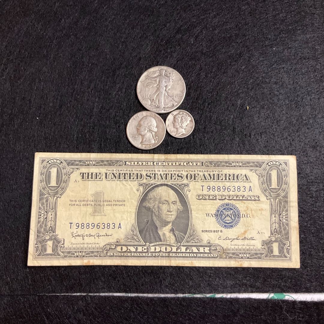 1 Silver Cert And 3 Silver Coins Lot