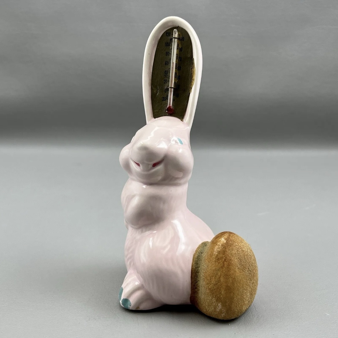 026 Vintage 1930s/1940s Pink Bunny Rabbit Pottery Ceramic Thermometer ...