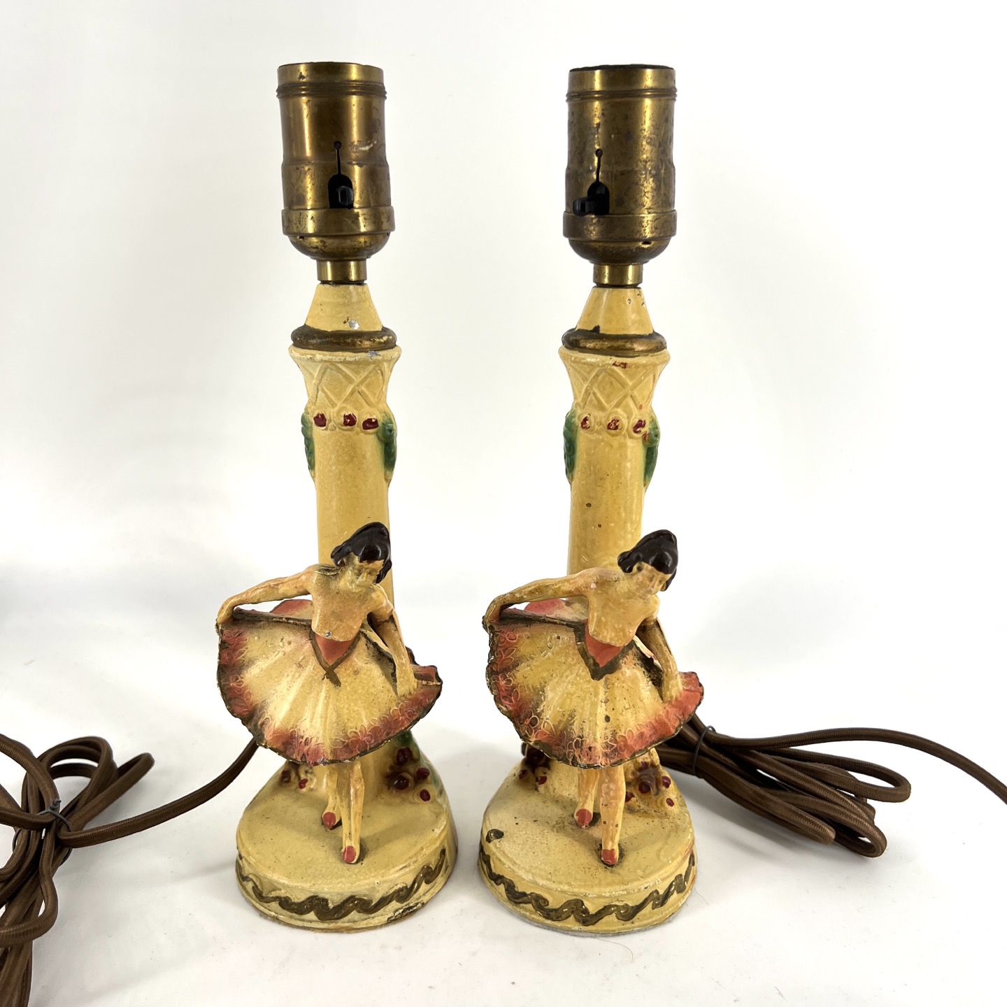 Set 2 Vintage Metal Painted Balerina Dancer Boudoir Lamps