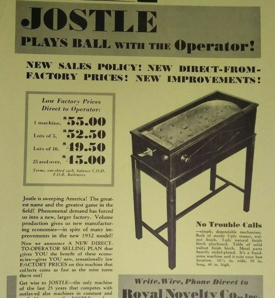 Jostle Pinball Machine Marketplace Magazine Game Art AD 1980 Royal ...