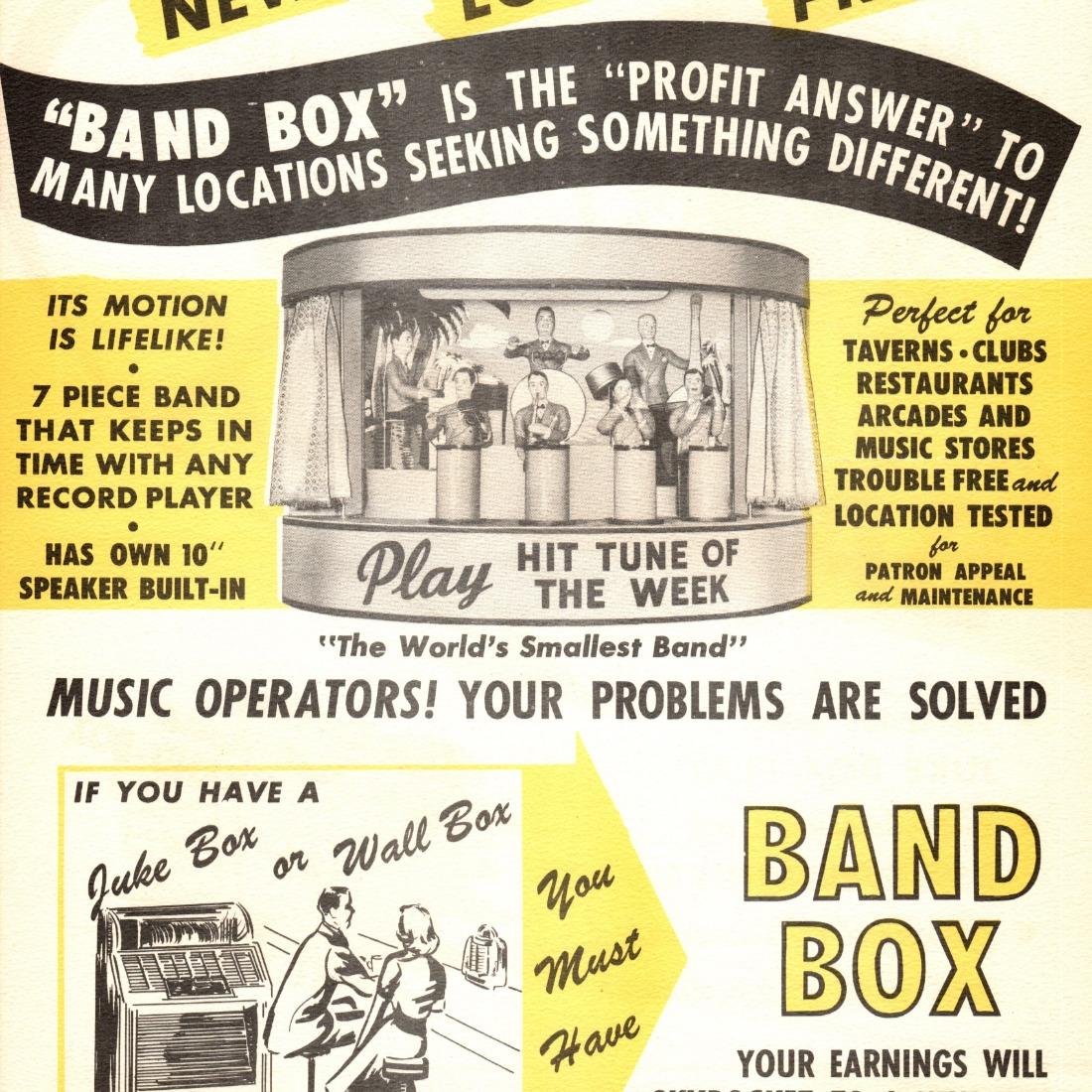 Band Box Jukebox Flyer 1952 Mechanical Manikin Musicians Chicago Coin ...
