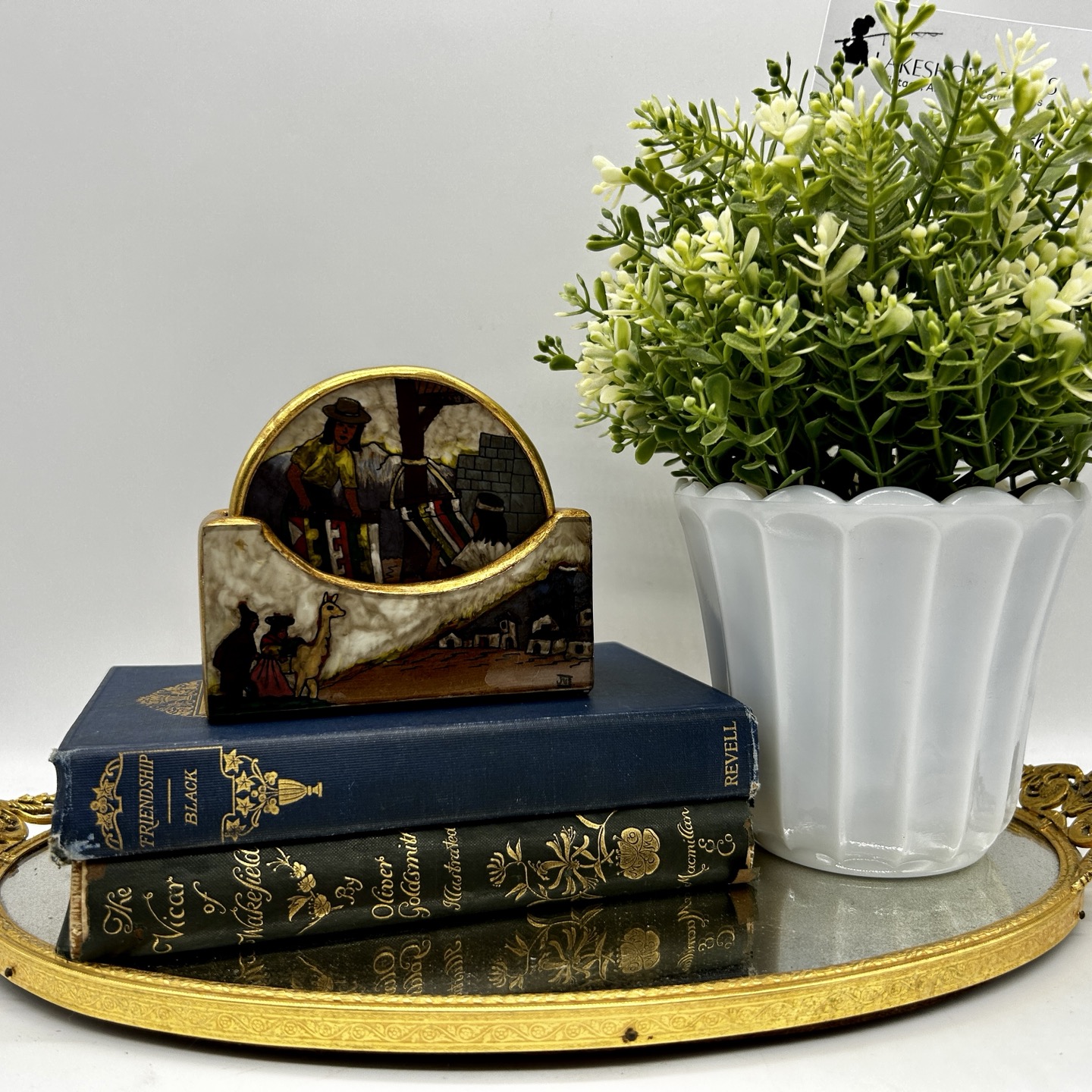 Vintage Peru Hand Painted Wooden Coaster Set w Holder South American ...