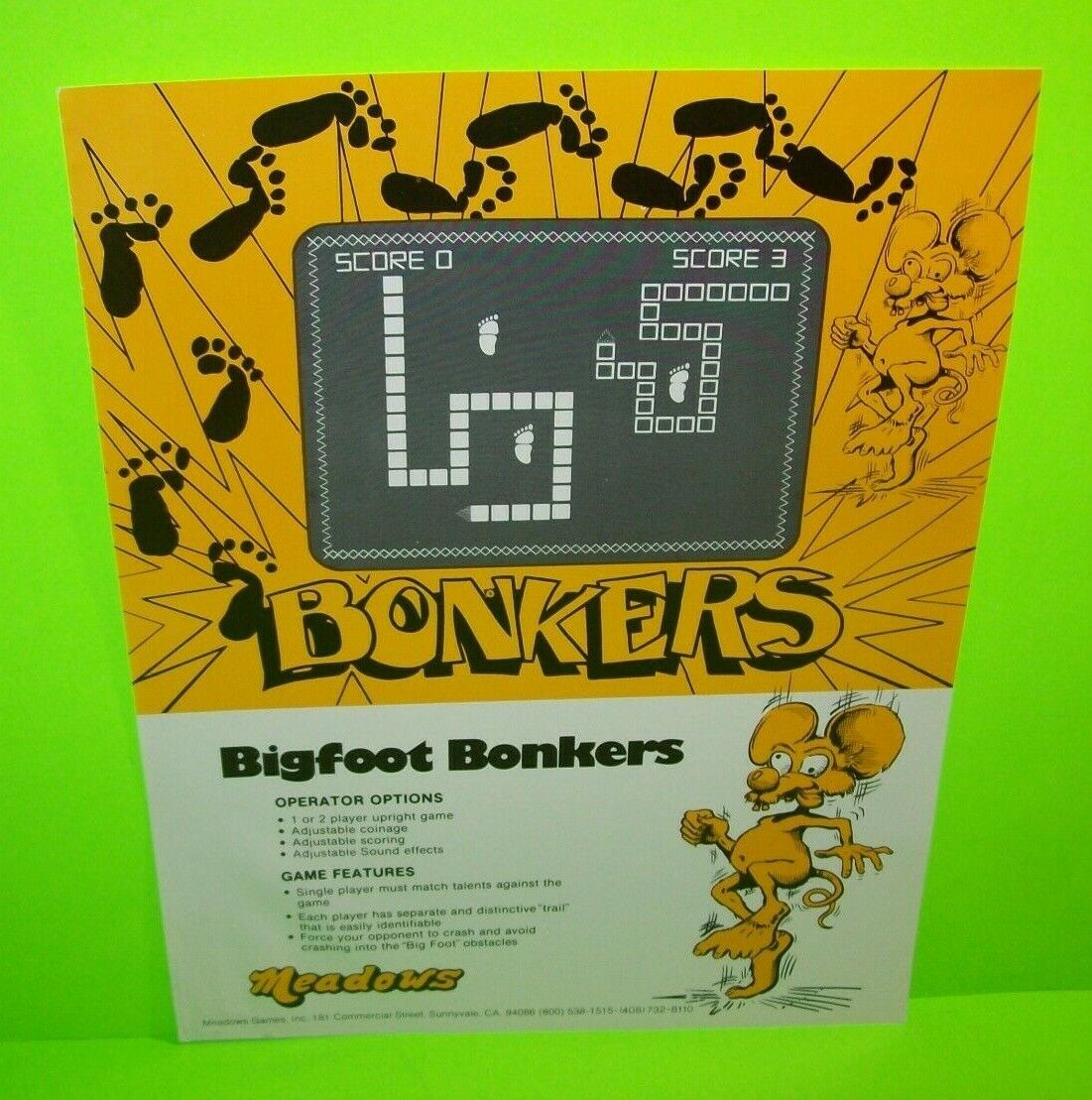 Bonkers Arcade FLYER Meadows Original 1978 Video Game Retro Artwork ...