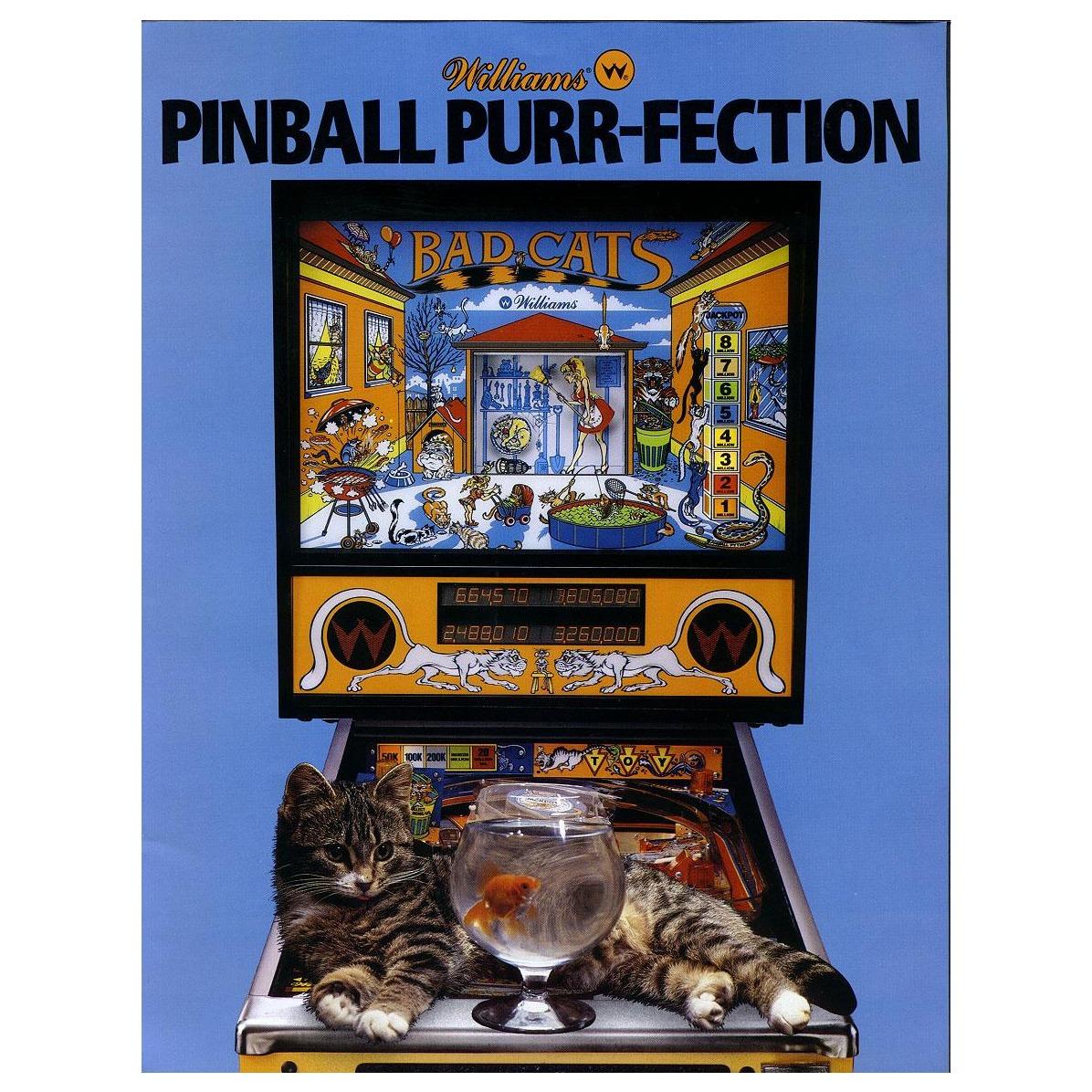 Bad Cats Pinball Machine Flyer Art 1989 Original Unused Kitten Calico ...