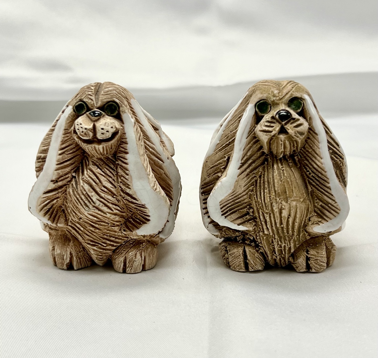 2 Clay Vintage Artesania Rinconada Uruguay Pekingese Dogs Art Pottery