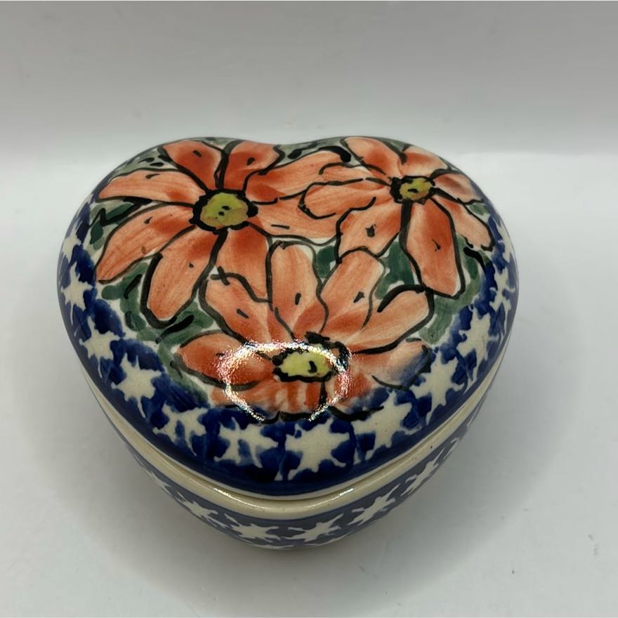 Heart Shaped Ceramic Trinket Box Cergor Nowogrodziec Polish Pottery