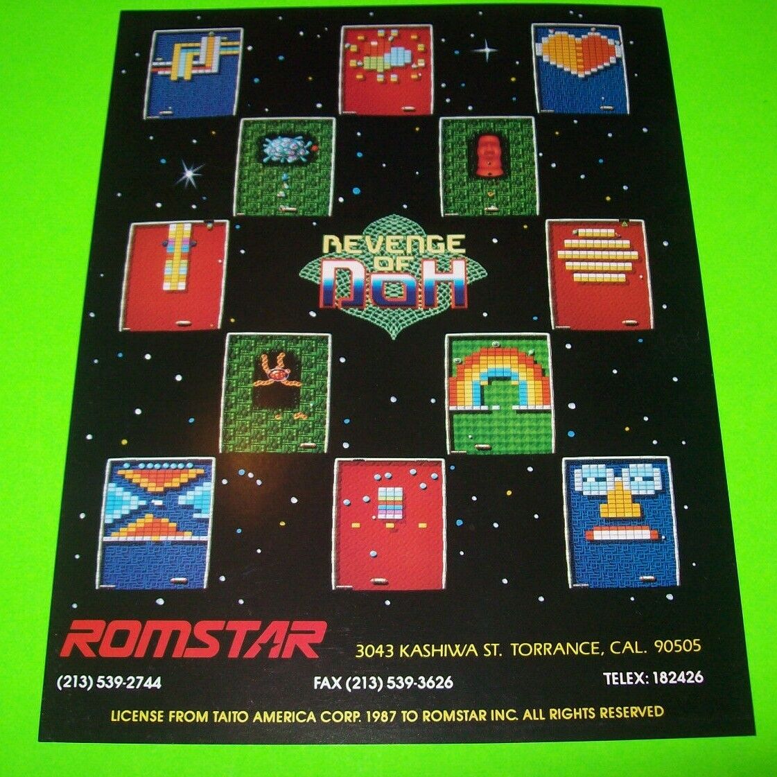 Revenge Of The Doh Arcade FLYER Original 1987 NOS Game Art Arkanoid II