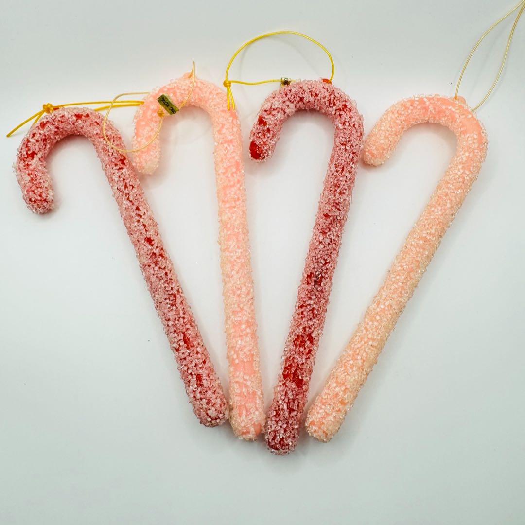 Vintage Sugared Candy Canes Pink Red Hong Kong Set Of 4