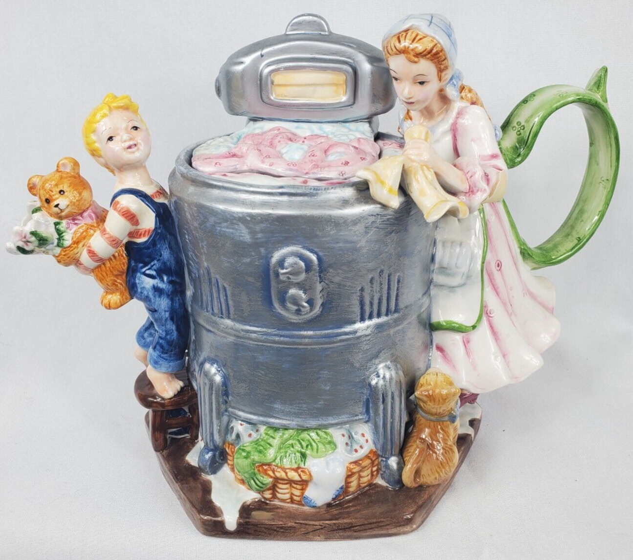 Vintage Collections Etc 8" Handmade Ceramic Teapot Old Ringer Washer w ...