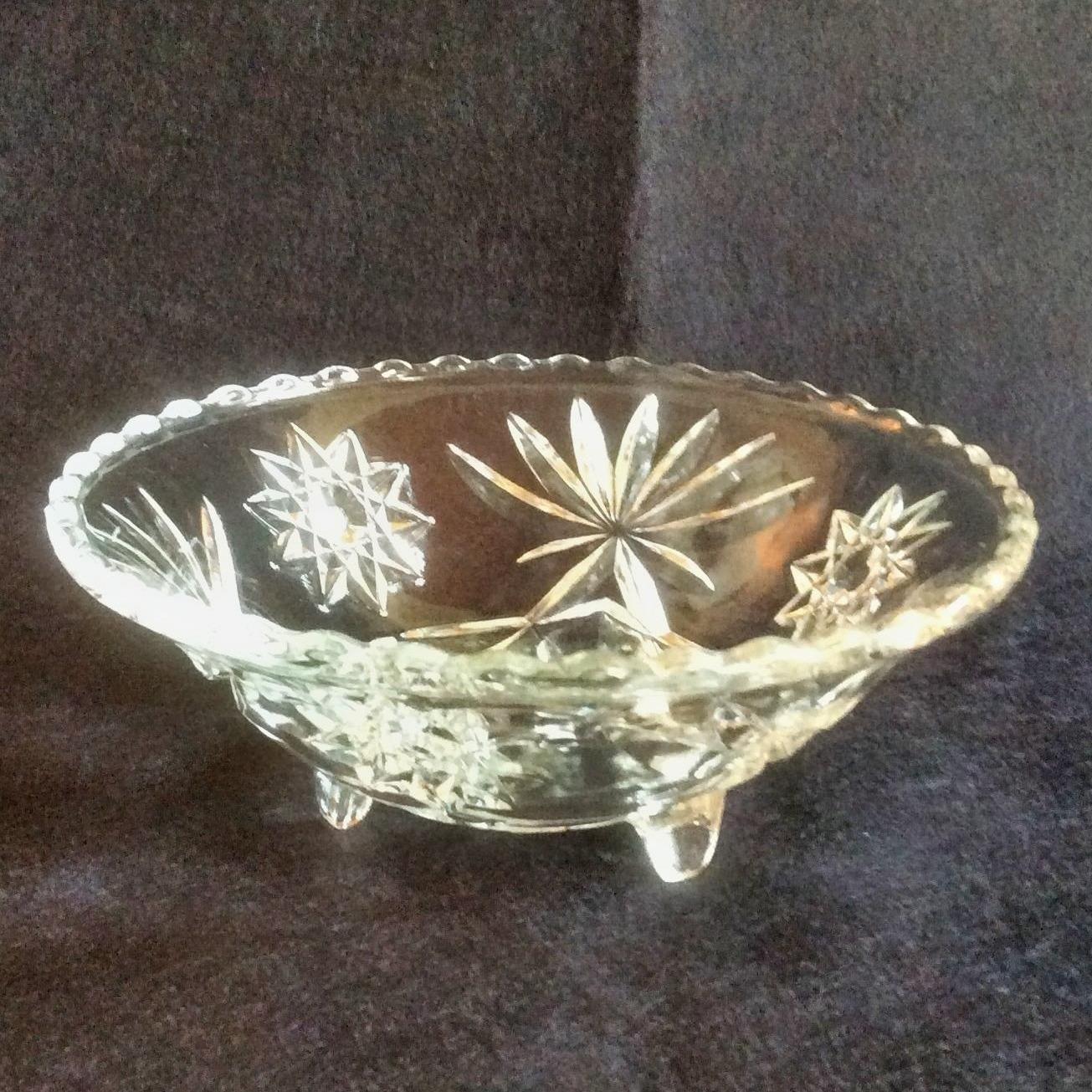 Clear Glass Footed Bowl Star Pattern, Serving Bowl, Decorative ...