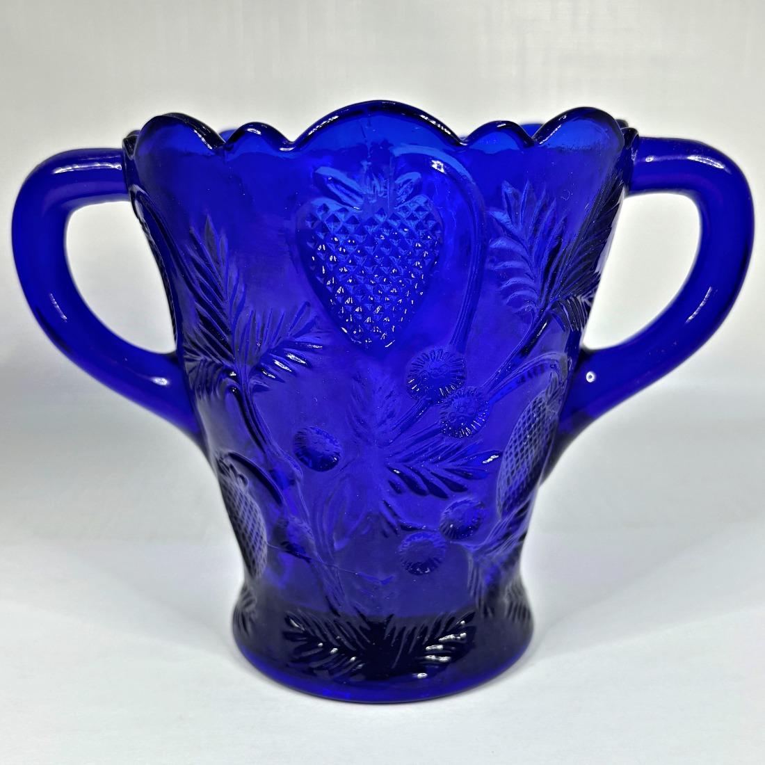 Cobalt Blue Strawberry Spooner Vase Handles EAPG Pressed Cambridge ...