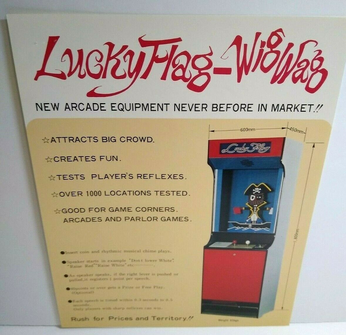 Lucky Flag Wig Wag Arcade FLYER Game Artwork Paper Sheet Pirate Themed ...