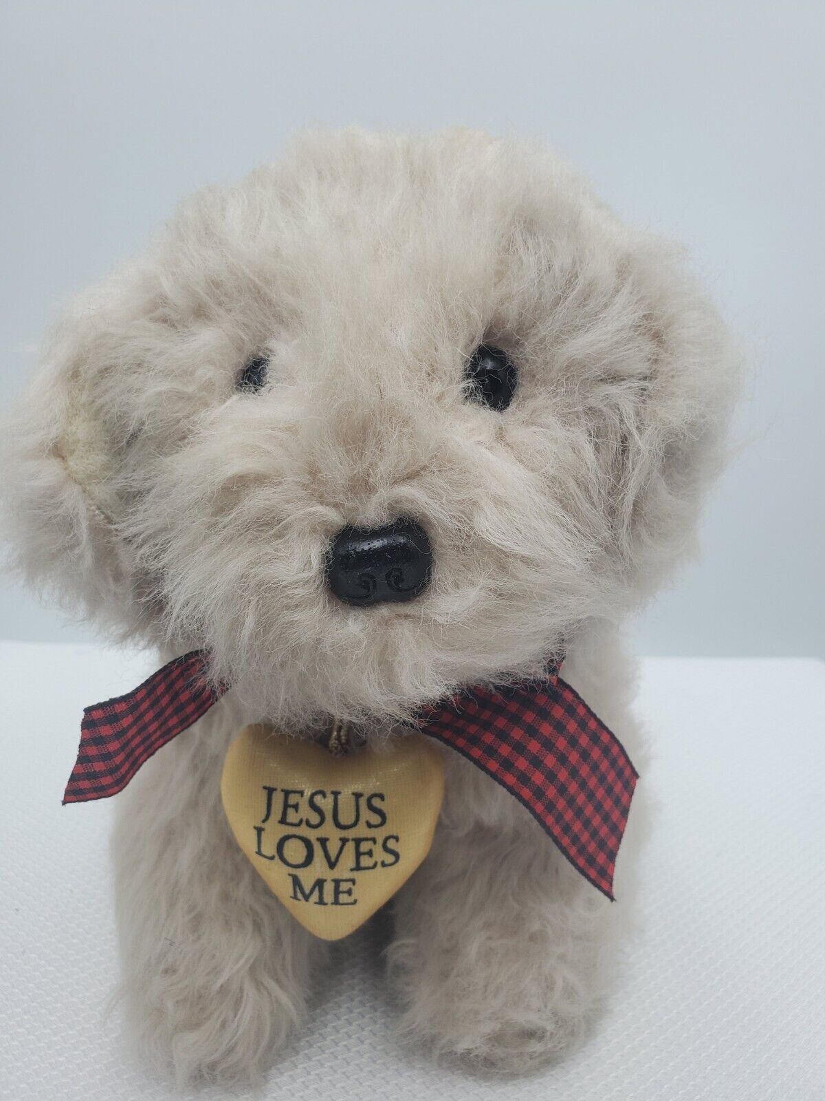 Vintage Commonwealth Plush Off-White Shaggy Sitting Dog Stuffed Animal 11"