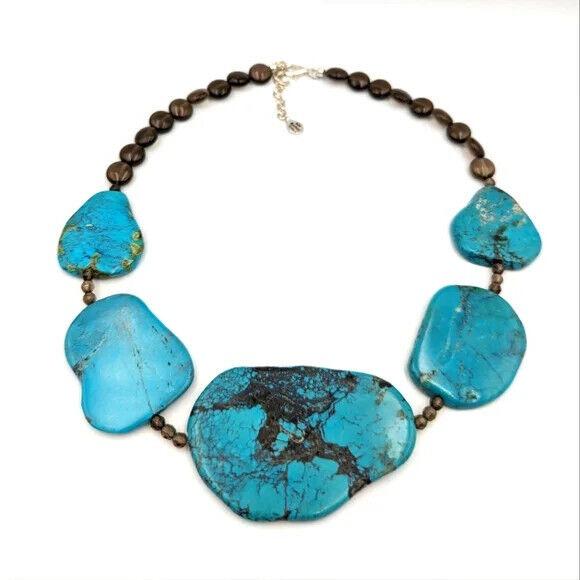 Studio Barse 925 Sterling Silver Turquoise Slab Necklace With Smokey Quartz