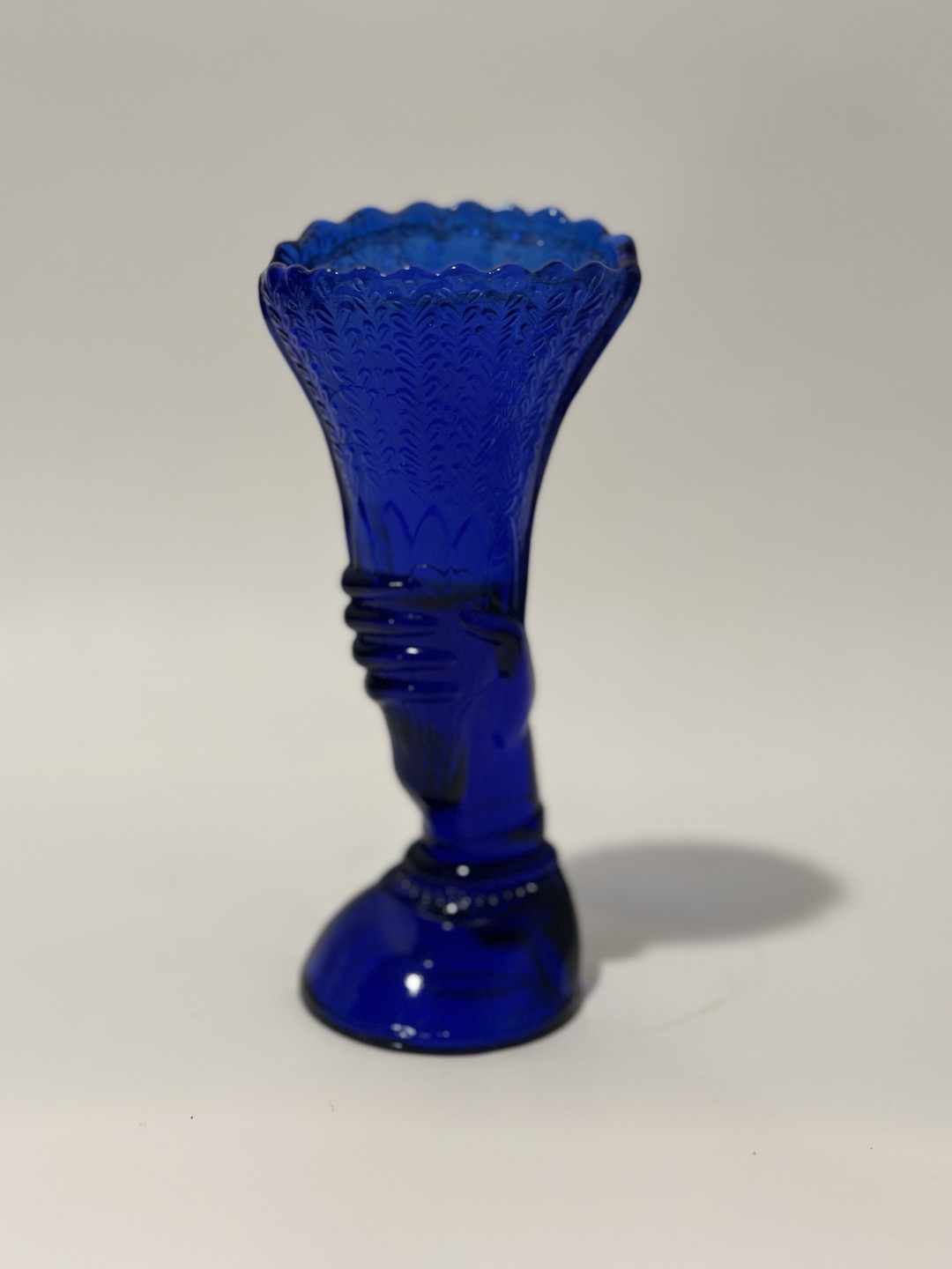 Vintage L.G. Wright Glass Hand Vase Cobalt Blue MCM