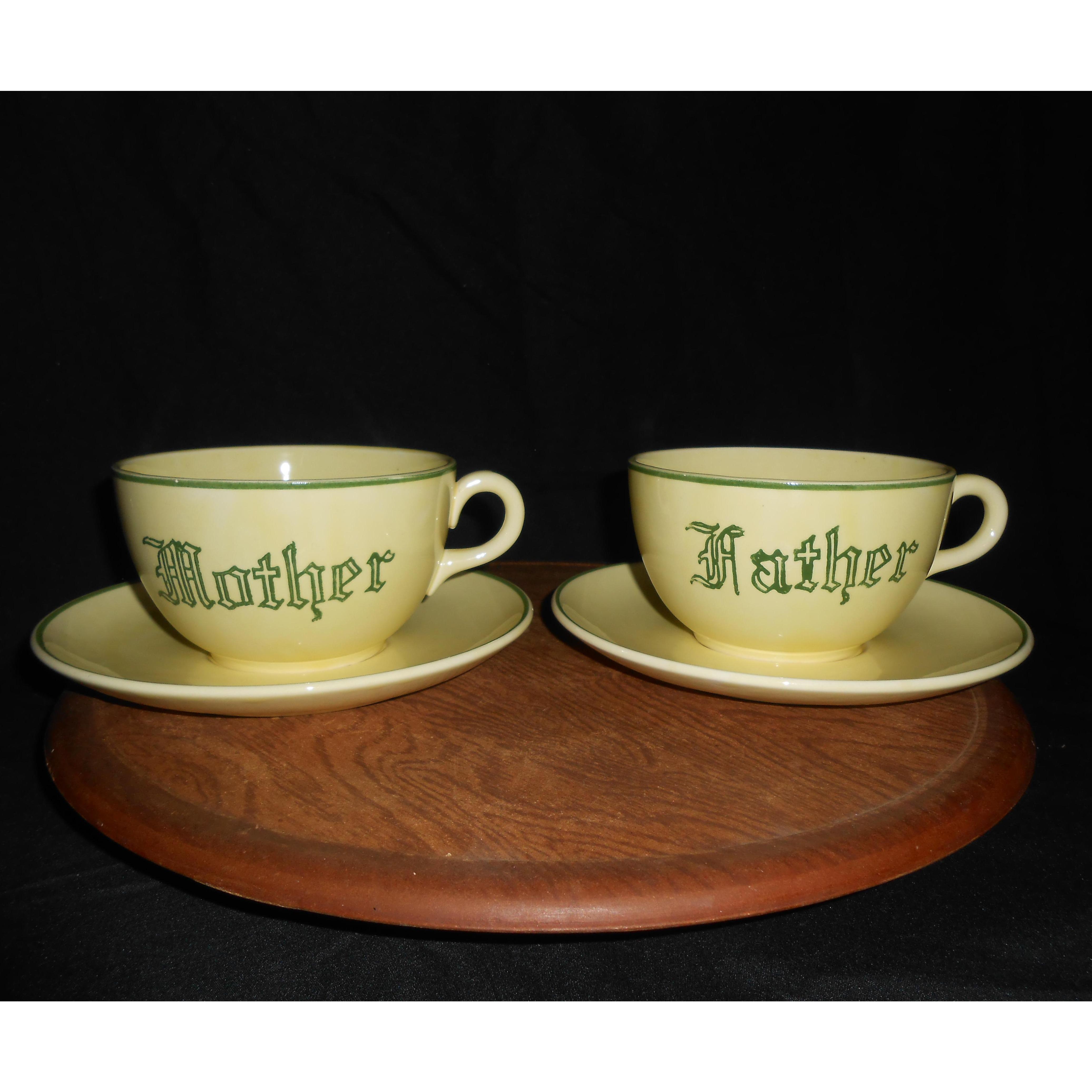 Vintage Continental Kilns Mother & Father Cups and Saucers Oversized