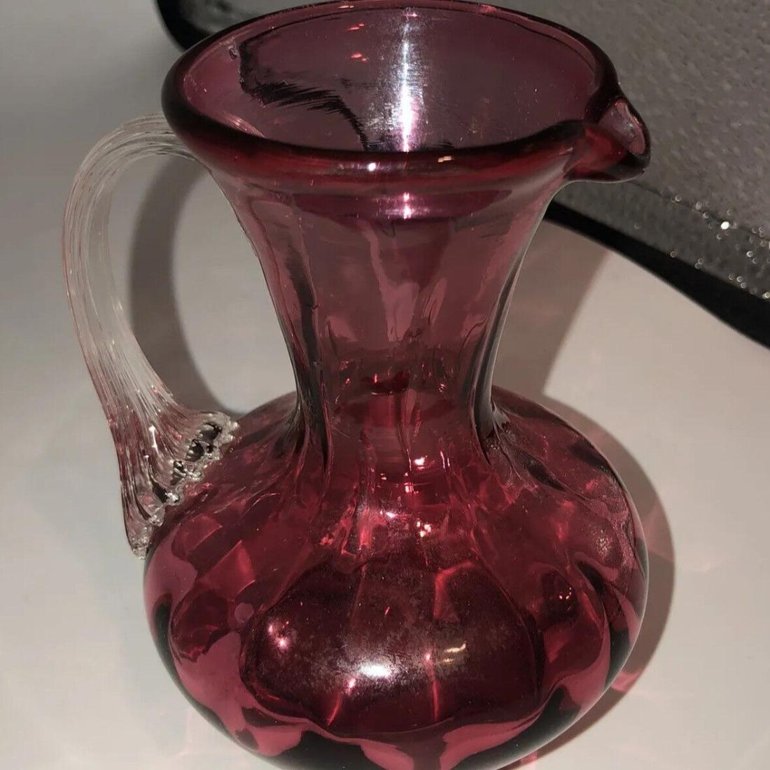 Antique Cranberry Glass Pitcher With Clear Handle