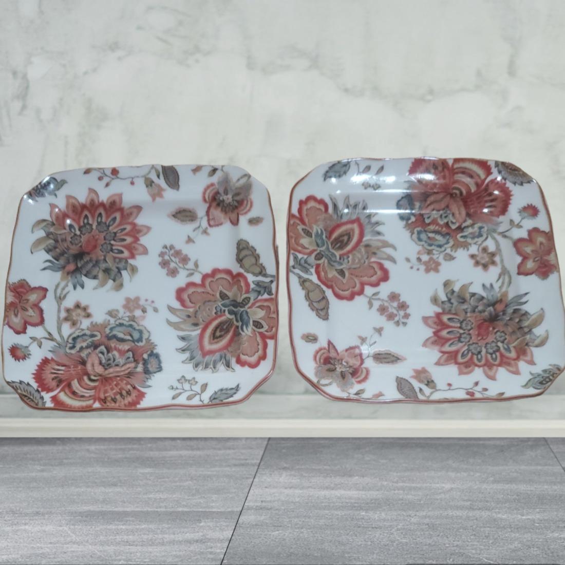 222 Fifth Winter Floral Red Plates Set of 2 Bread Dessert Snack Plates 6.5"