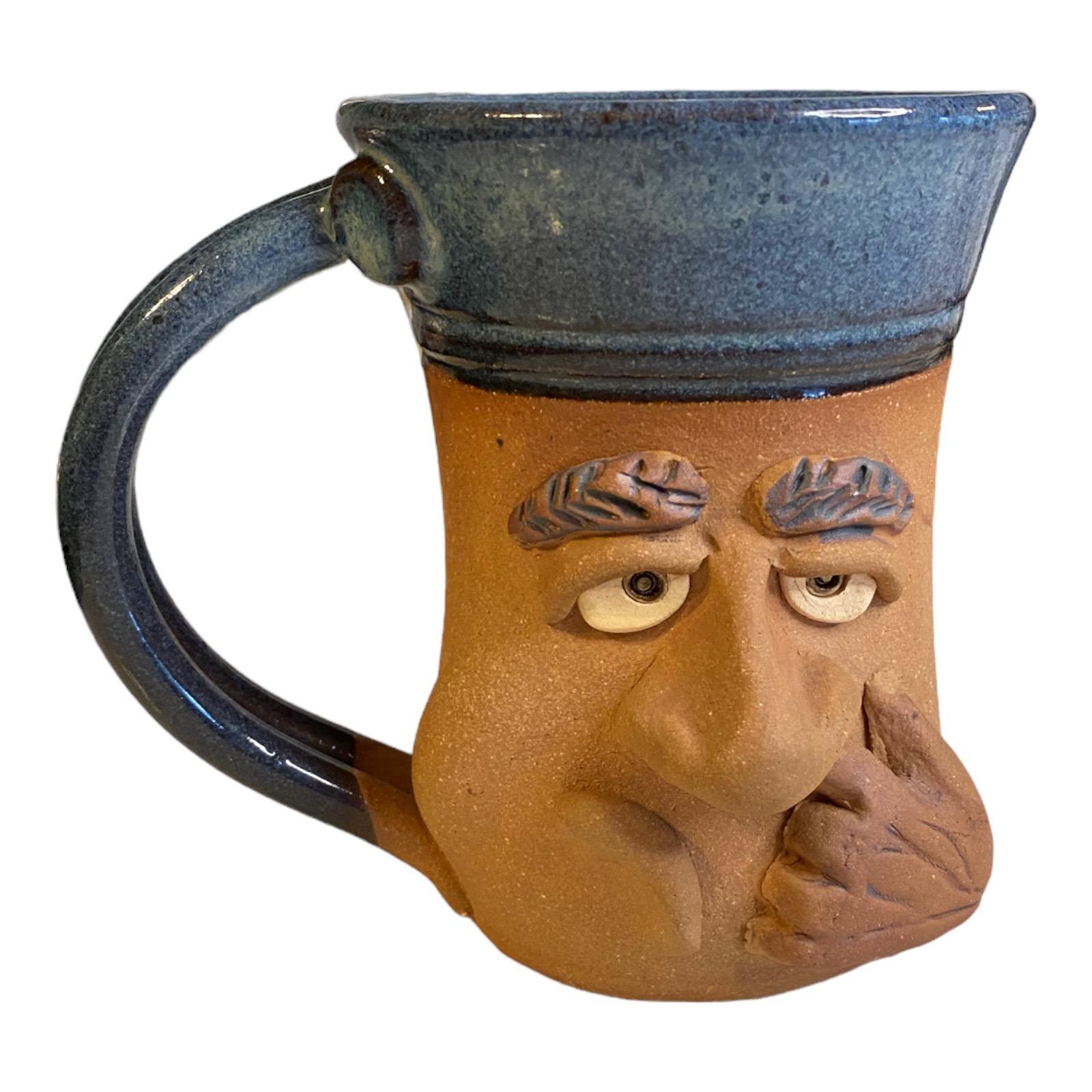 Face Mug 3D Art Pottery Glazed Coffee Mug Cup Handmade Stoneware Finger ...