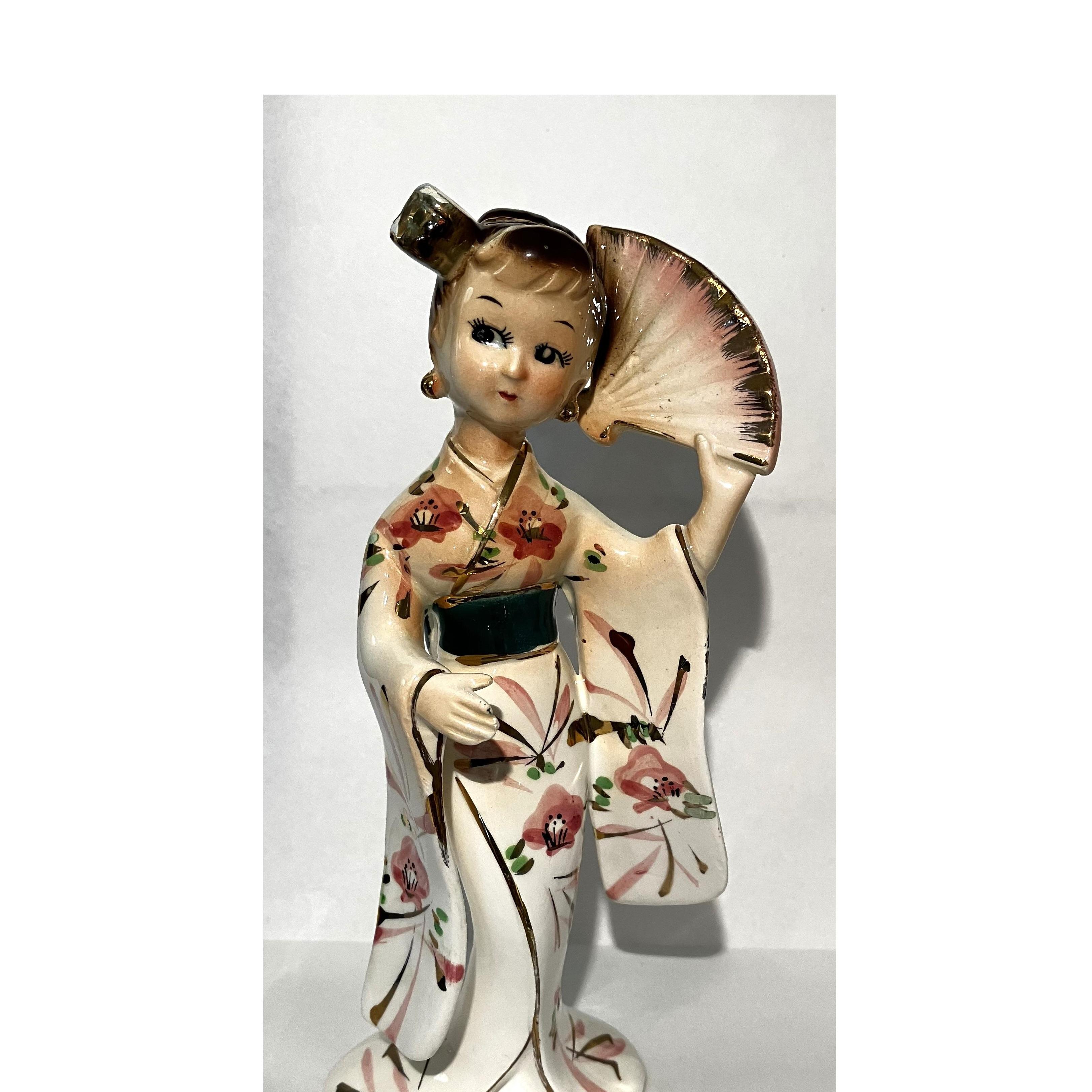 Porcelain Geisha Girl with Fan 6 inches