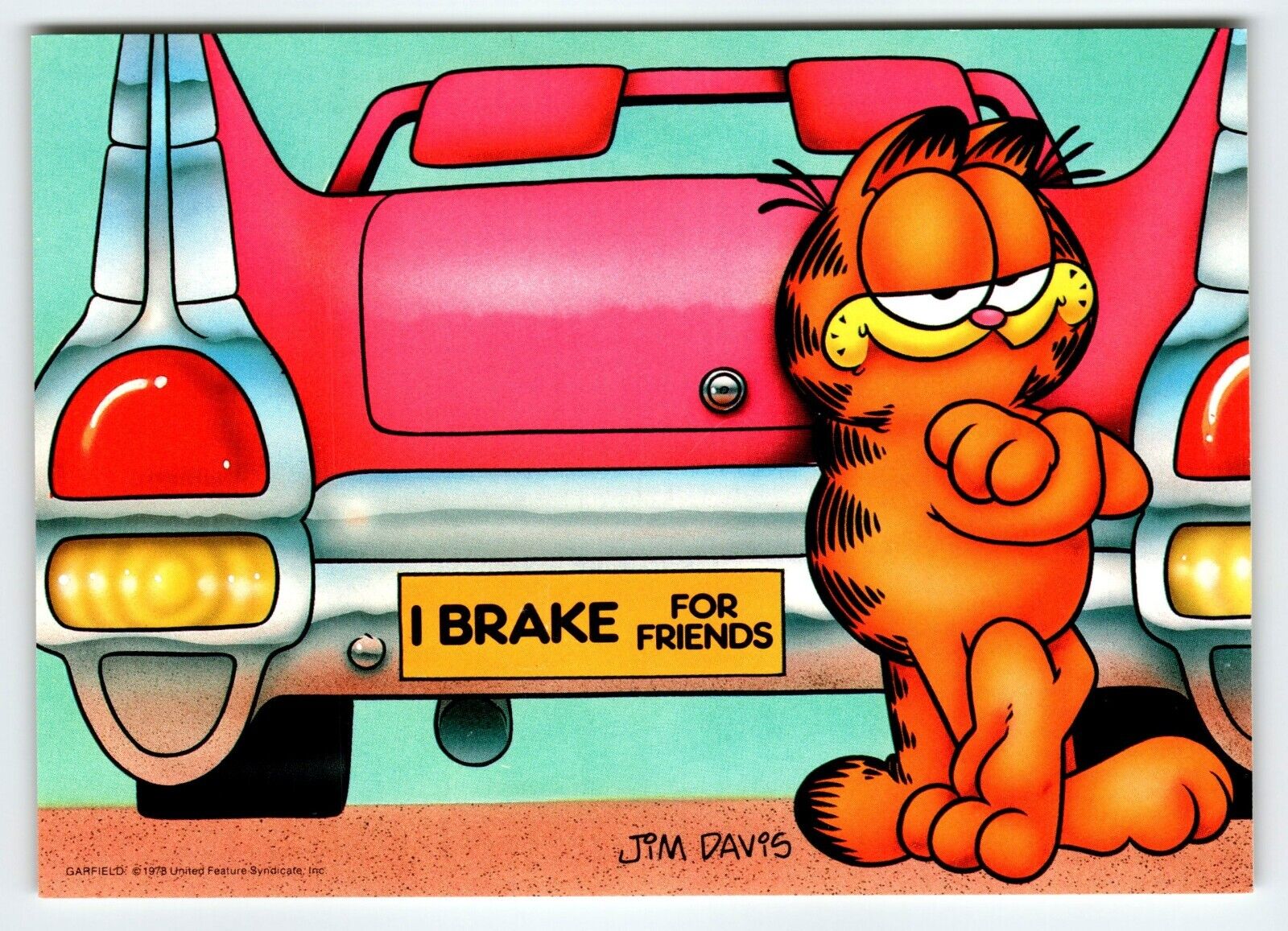 Garfield I Brake For Friends Old Car Postcard Jim Davis Comic Tabby Cat ...