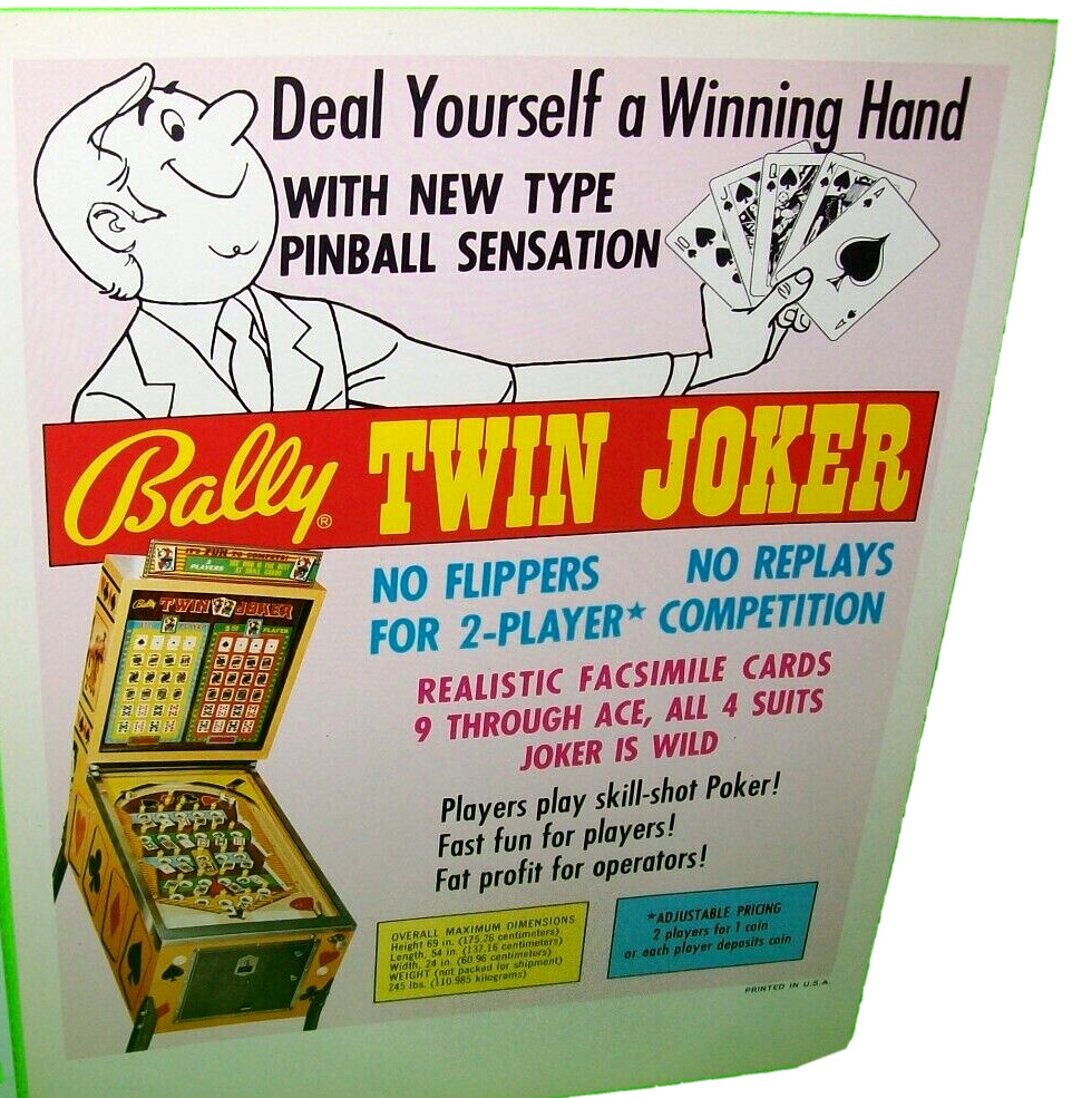 Twin Joker Bingo Pinball Machine Game Flyer Vintage 1972 Original 8.5 ...