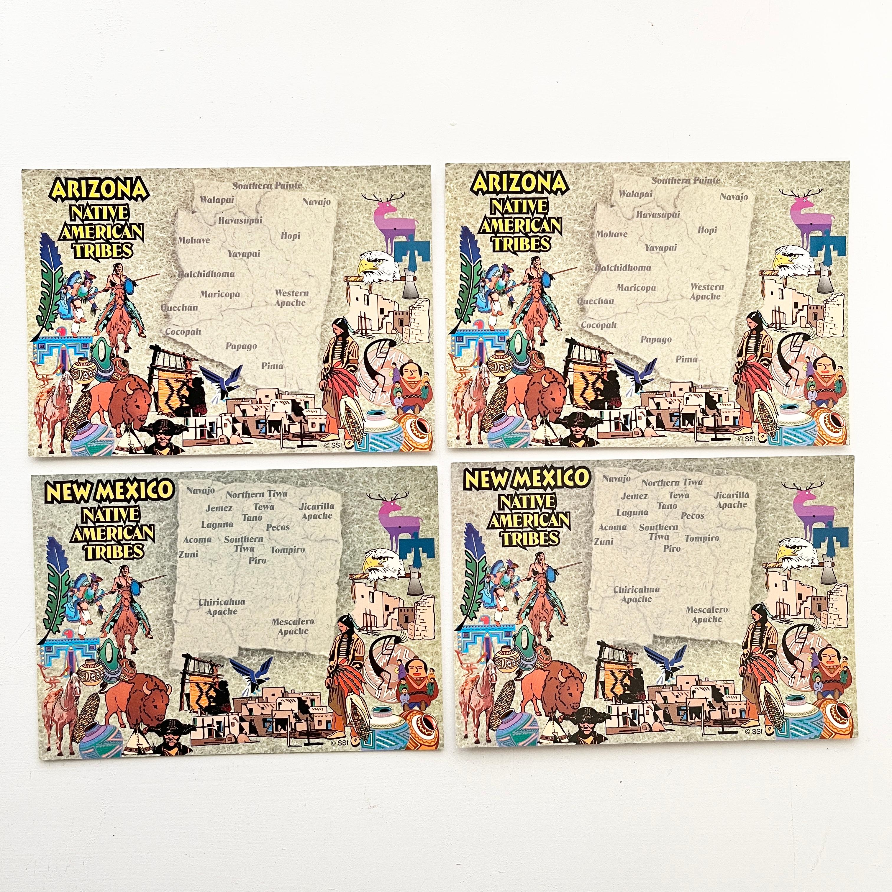 Arizona State Map Native American Tribes Postcards Vtg 1980s Cultural ...