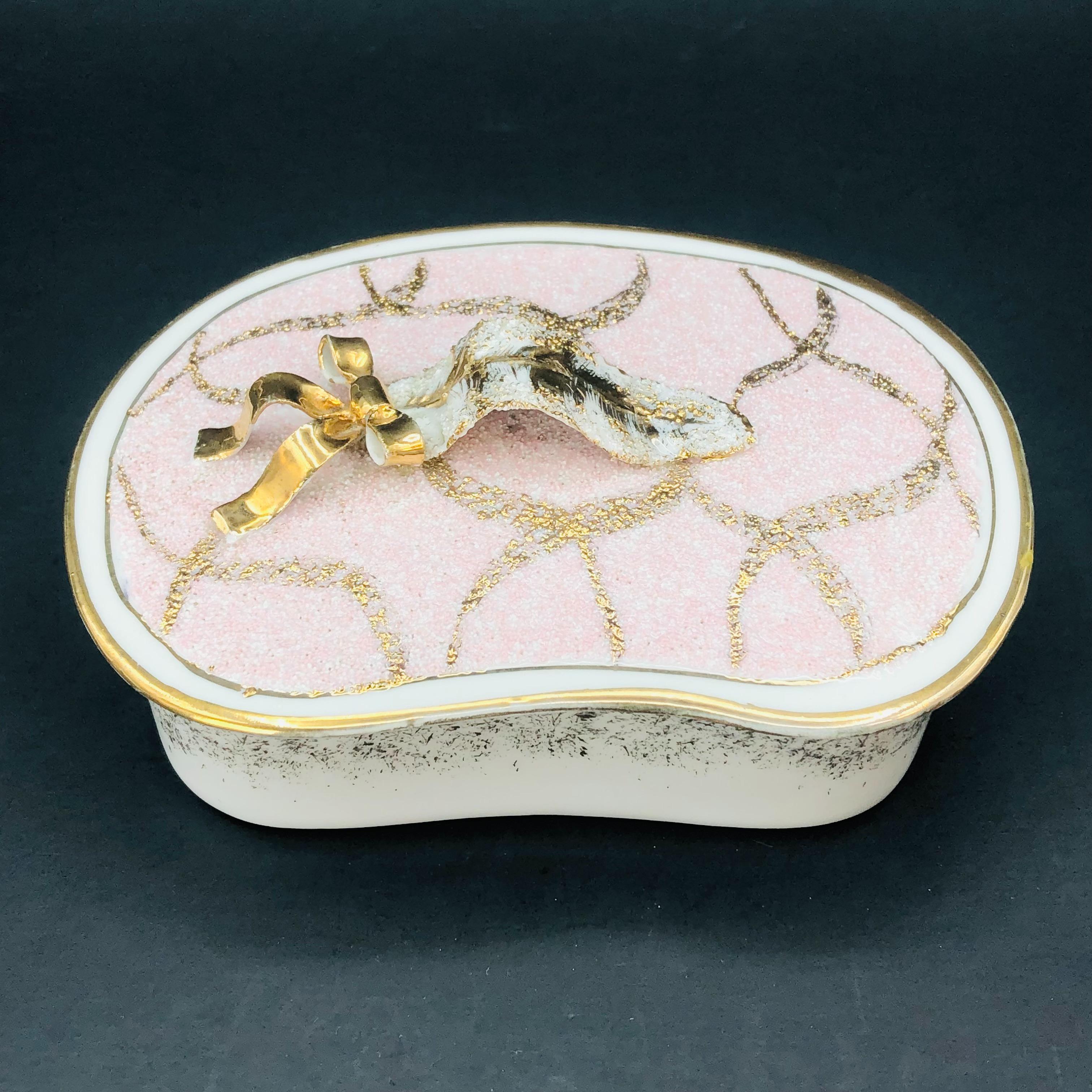 Kitsch Pink Gold Frit Sugar Textured Porcelain Trinket Box