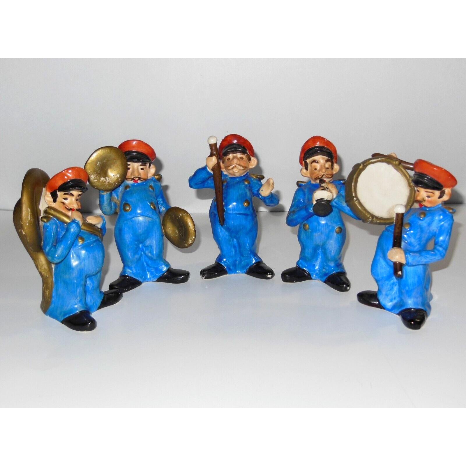 Vintage RARE Set of 5-Man Band Playing Instruments Ceramic Figurines, Japan