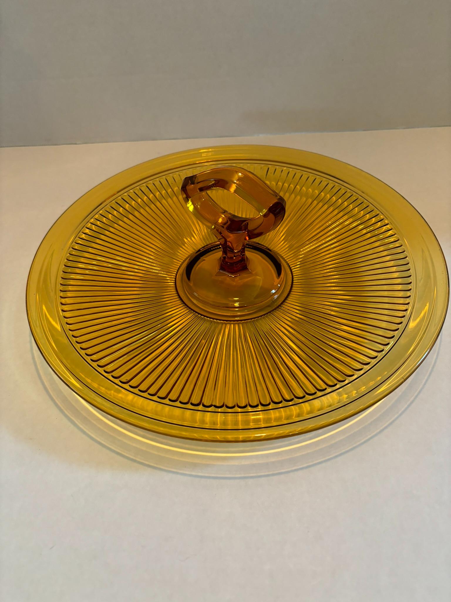 Vintage Depression Amber Glass Sandwich Tray