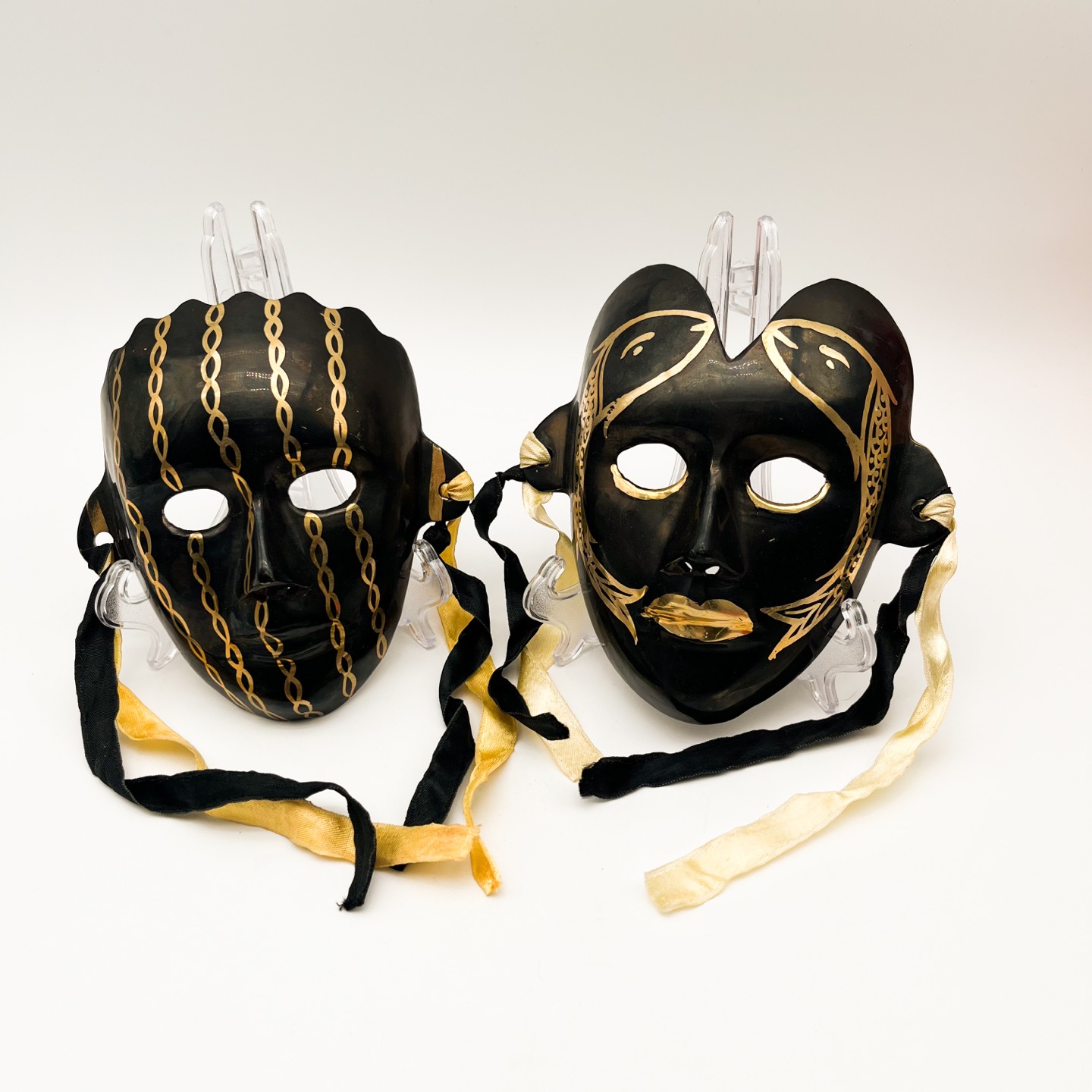 Vintage Solid Brass Carnival Masks Set of 2 Black Made in India ...