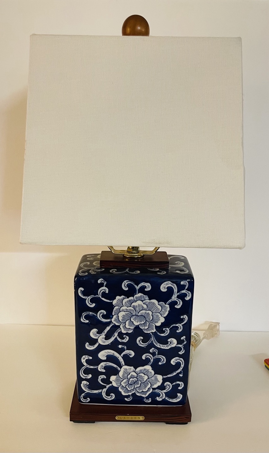 Ralph Lauren Blue White Lotus Flower Floral Square Accent Table Lamp ...