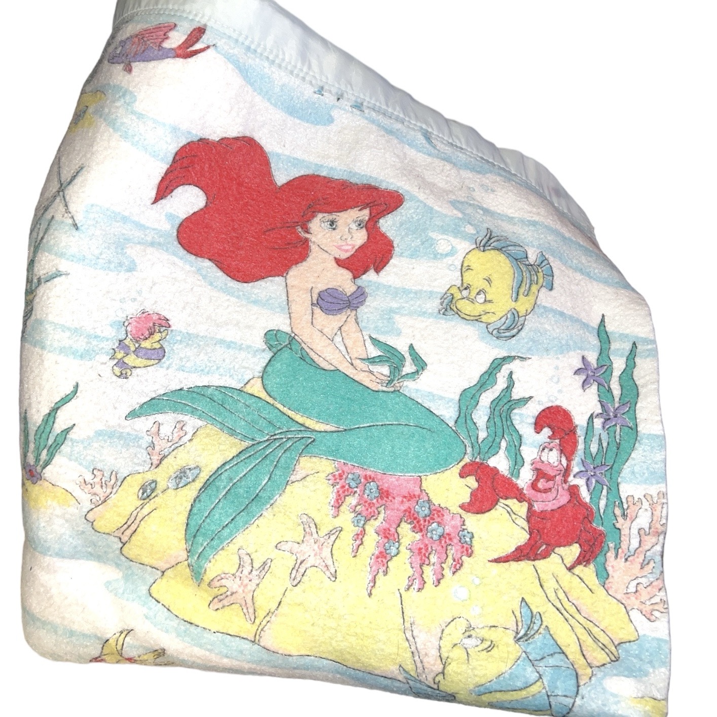 90’s The Little Mermaid Disney Satin Trim TWIN Blanket Ariel Flounder ...