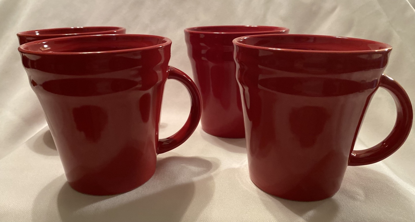 Vintage Rachael Ray Double Ridge Set of 4 Red Stoneware Coffee Tea Mugs ...