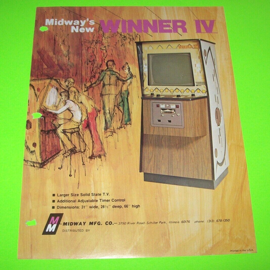 Winner IV Arcade FLYER Original Video Game 1974 Retro Vintage Artwork Promo