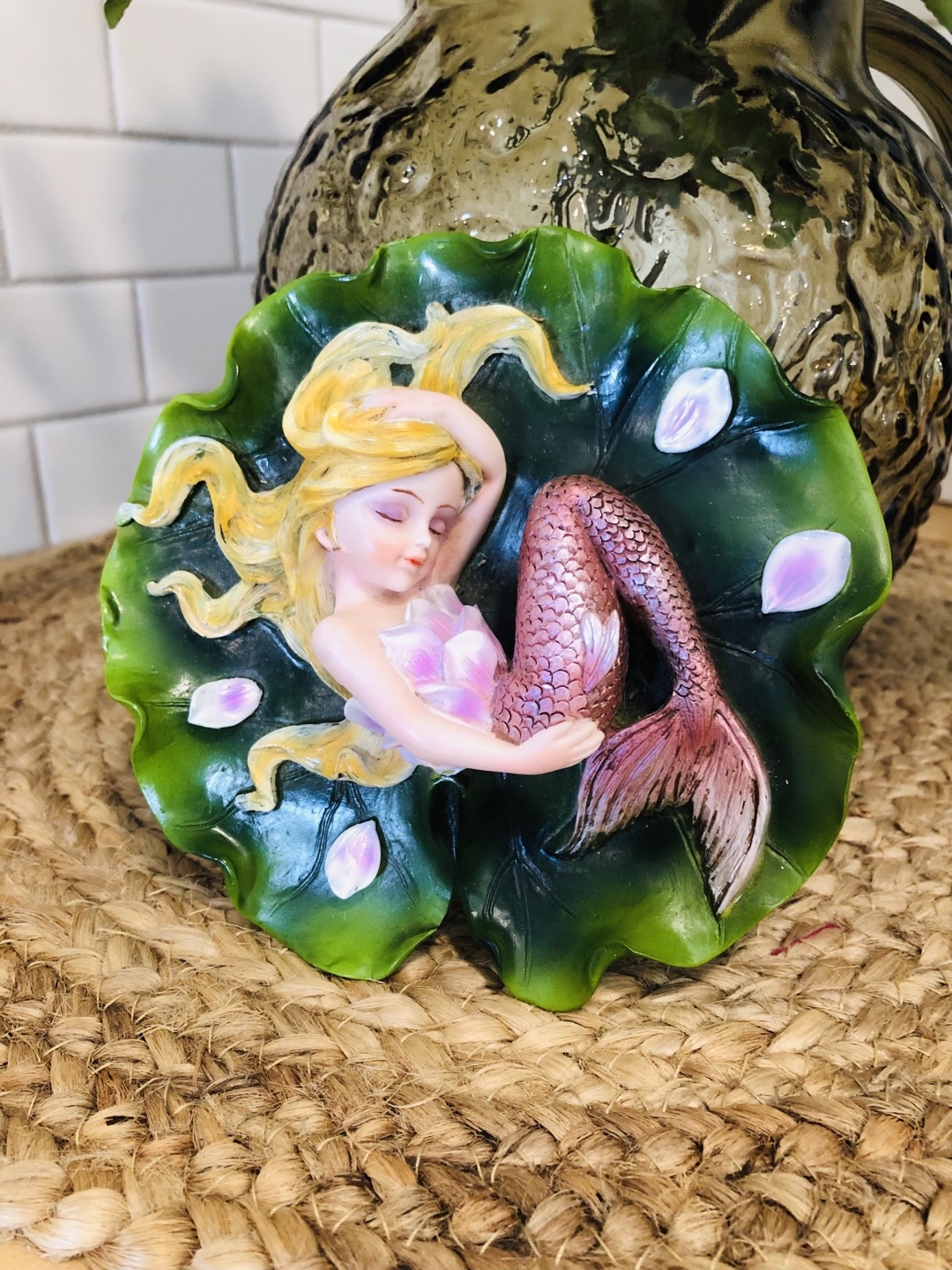 Stunning Mermaid on Lotus Flower Resin Figurine