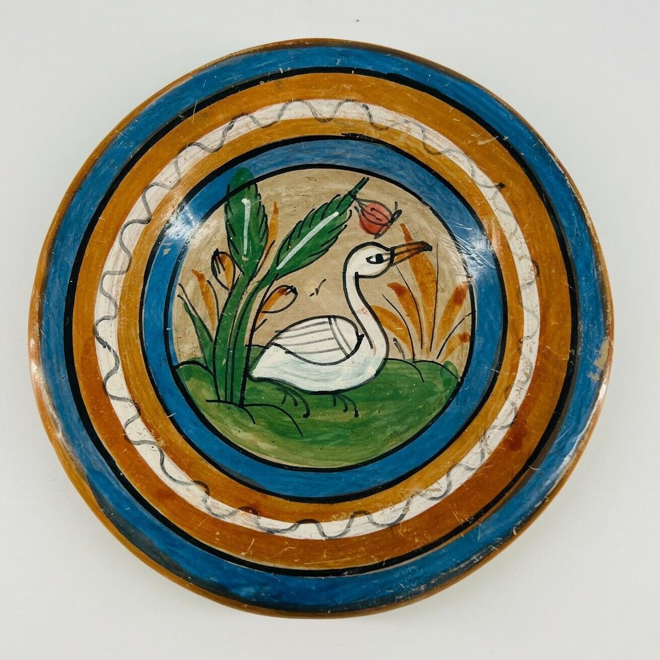 Decorative Mexican Pottery Water Bird Crane Folkart Ceramic Wall Plate ...
