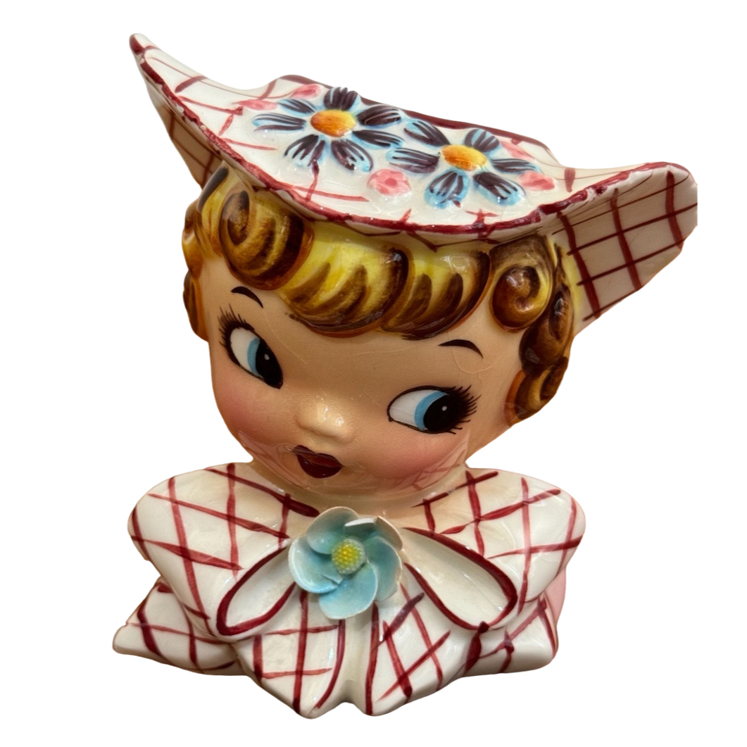 Vintage #1955 Geo Z. Lefton Miss Dainty Planter Vase Blue Flowers Red ...