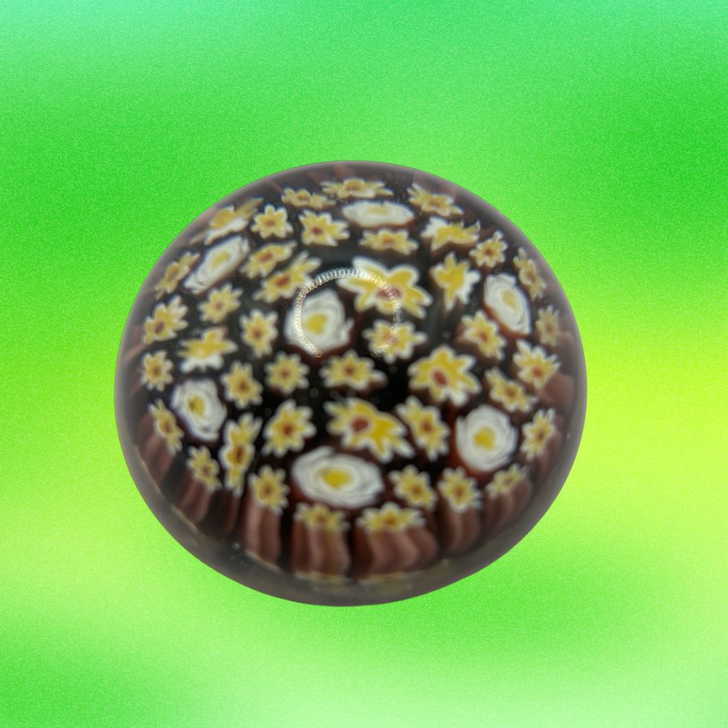 Vintage Millifiori Glass Cane Paperweight Floral Pattern 2 1/2”