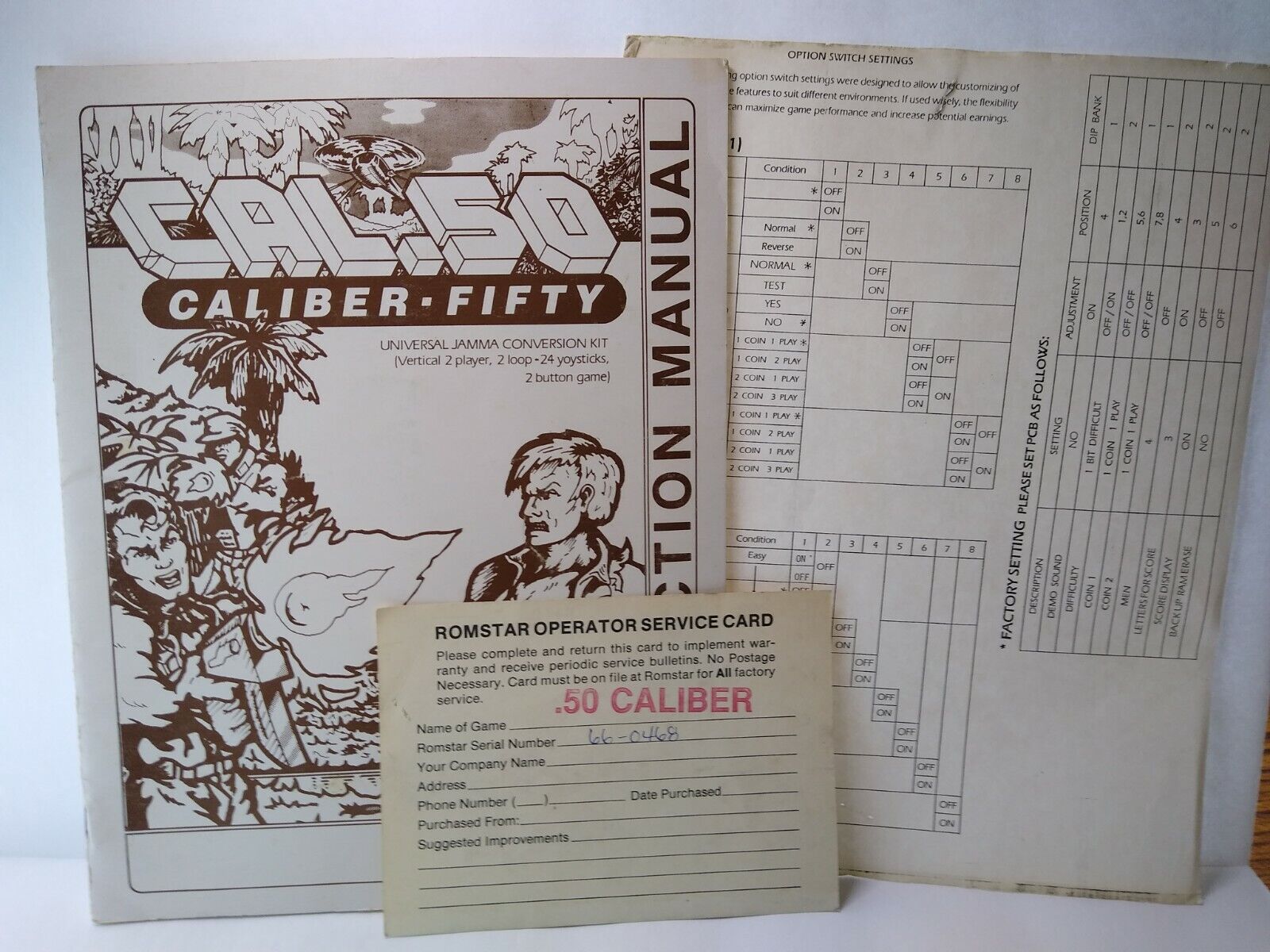 Cal-50 Caliber Fifty Arcade Video Game Manual Original Romstar 1989 ...