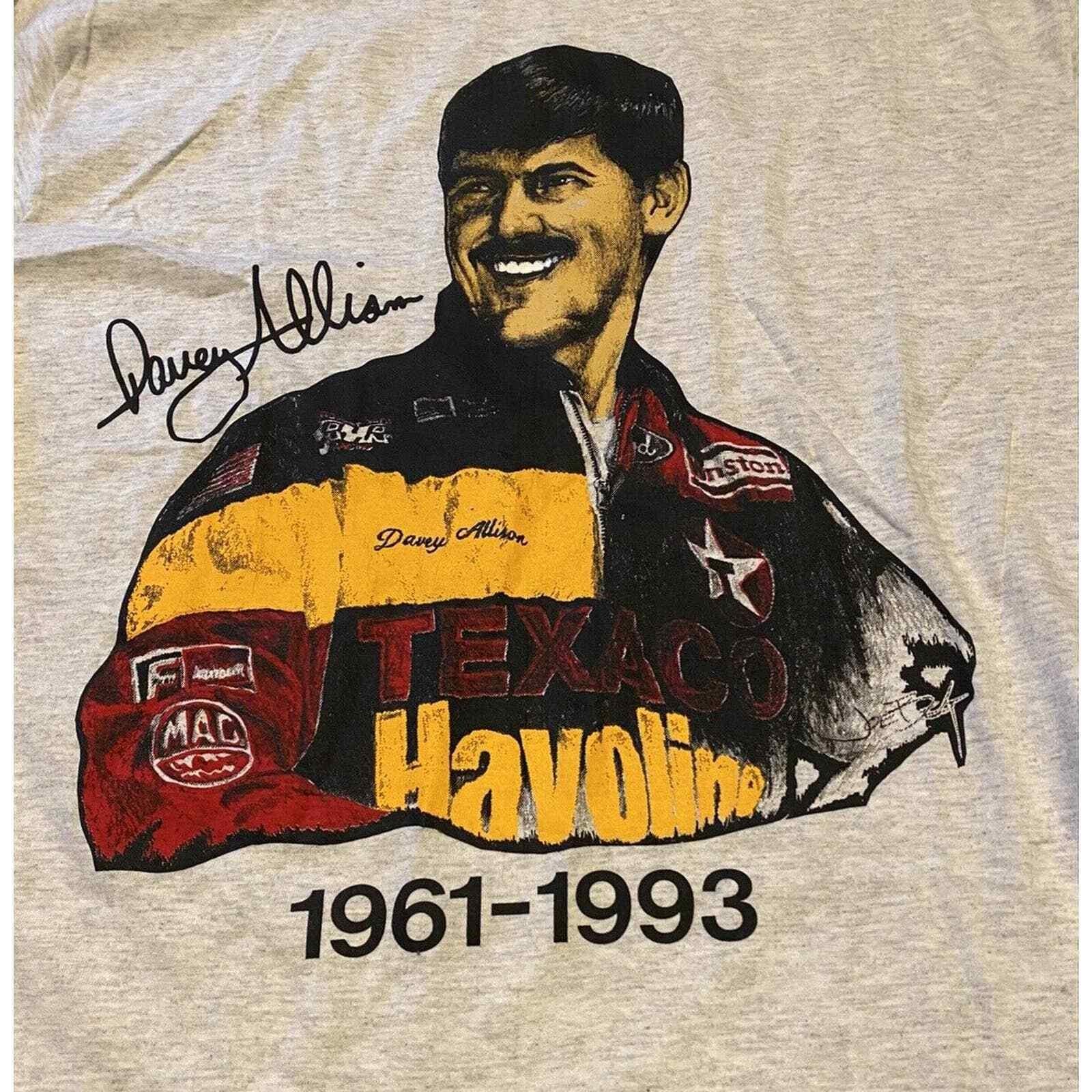 DAVEY ALLISON #28 TEXACO 1961-1993 GRAY VINTAGE NASCAR RACING SHIRT ADULT L